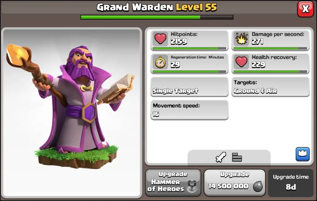 Grand Warden Max Levels List CoC: Stats from TH11 to TH16 - NewForestSafari
