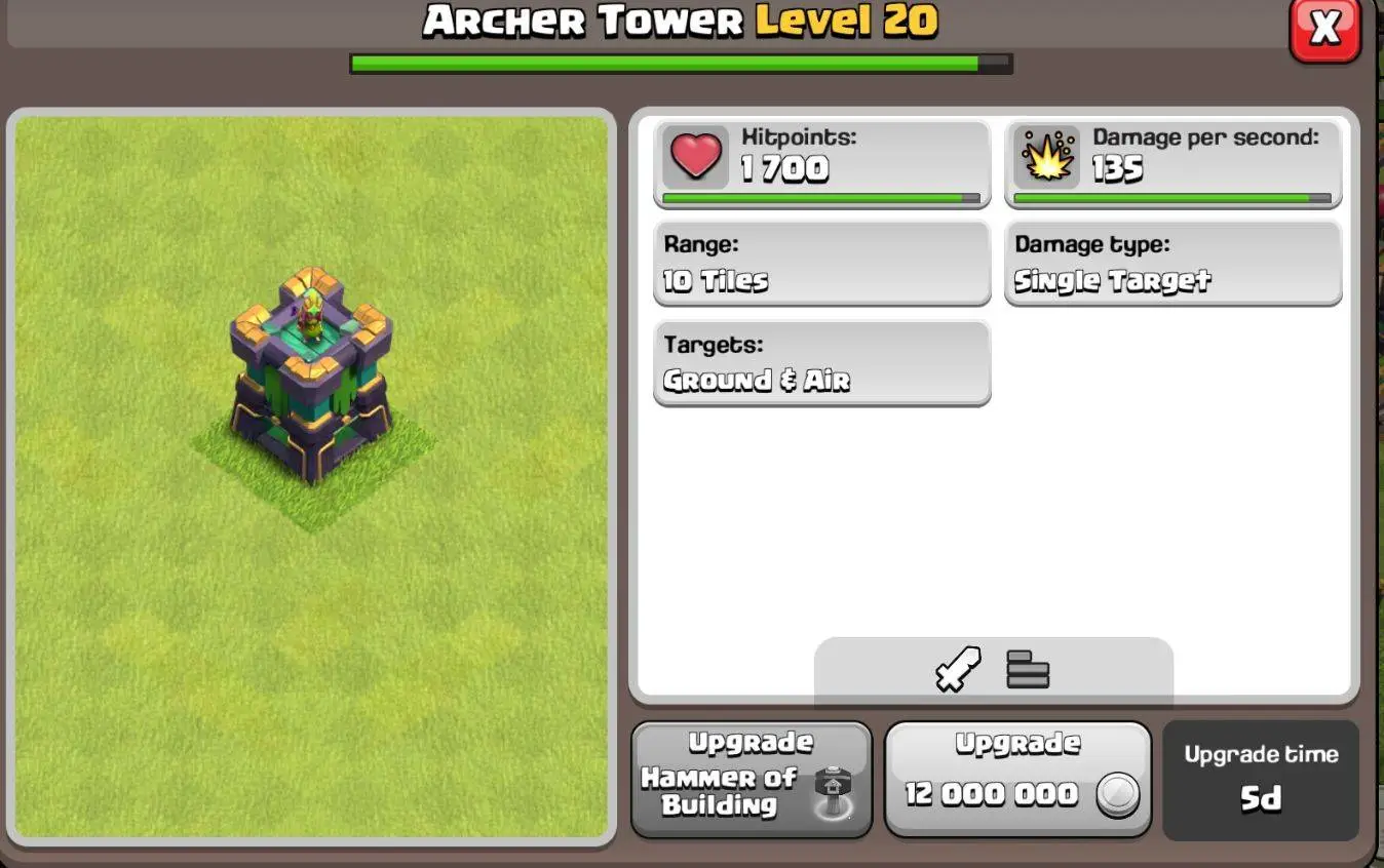 Archer Tower Max Levels CoC 2025: Town Hall 2 to Town Hall 16 Stats - NewForestSafari